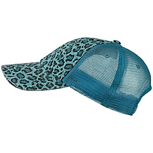 MG Women's Print Mesh Canvas Trucker Baseball Cap Hat (Blue Leopard)
