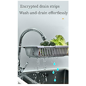 FENGZIZH Adjustable Dish Drainer Dish Rack Over The Sink,Drying Rack, Extendable Vegetable Fruit Washing Basket, Collapsible Strainer Basket,Plastics(Grey+White)