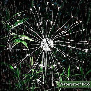 2 Pack Solar Garden Lights, 120 LED Solar Firework Lights Outdoor, Decorative Stake String Lights for Walkway Backyard Pathway Patio Christmas Wedding Party (2, Cool White)