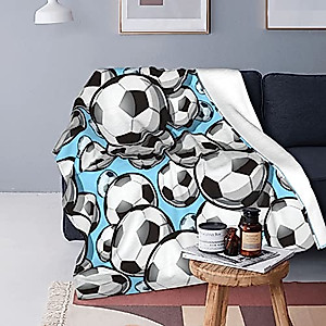 Soccer Balls Pattern Blanket Cozy Soft Throw Blanket for Couch Sofa Bedding Living Room, Warm Plush Flannel Blankets for Boys Girls Men Women 50"x40"