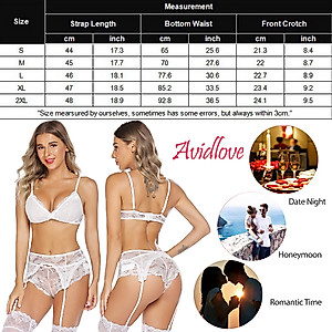 Avidlove Women Lace Lingerie Set with Garter Belts Strap Babydoll Bralette Bra and Panty Set (L Pure White)