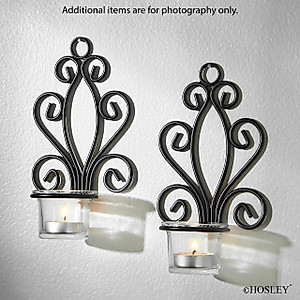 Hosley Iron Angel Wall Sconce Set - 7.68" Tea Light Candle Holders Pair of Decorative Iron Sconces for Home Decor Angel Wing Design Set of 2