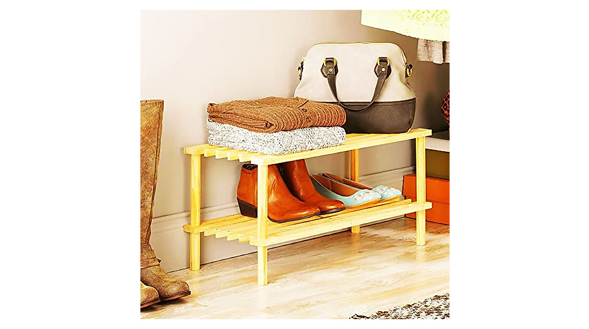 2-Tier Stackable Wood Shoe Rack - Fast Shipping