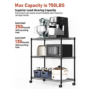 Simple Deluxe Heavy Duty 3-Shelf Shelving with Wheels, Adjustable Storage Units, Steel Organizer Wire Rack, 23" W x 13" D x 30" H, Black (HKSHLF23133003BPCLITE)