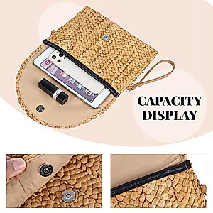 Emprier Women's Summer Straw Clutch Purse Beach Clutch Purse Bags Woven Straw Shoulder Bags Casual Envelope Wristlets Purse