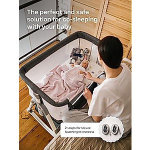 Earth&ME Baby Bassinet Bedside Sleeper with Rocking - All Mesh Portable Bedside Crib for Safe Co-Sleeping, Storage Basket and Wheels, Adjustable Height, Includes Travel Bag, Mosquito Net