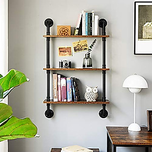 IBUYKE Pipe Floating Shelves,37.5" Industrial Pipe Shelves,3-Tier Rustic Wall Mount Bookcase,Metal Bracket Storage Wall Shelf for Bedroom, Kitchen, Living Room, Bathroom GL-TM003