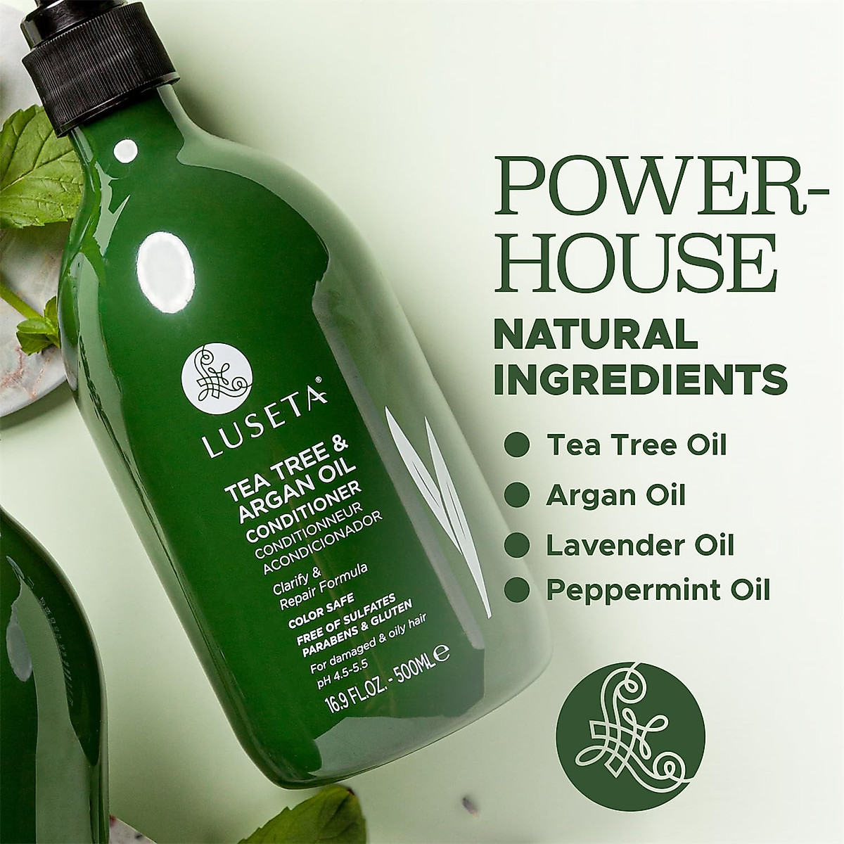 Luseta Tea Tree Oil Conditioner - Natural Anti Dandruff Treatment for Dry and Damaged Hair, Sulfate Free & Safe for Color Treated Hair 16.9oz