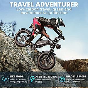 UDON VOLTSTEED Electric Bike, Peak 1000W Motor 48V 15Ah Removable Battery Ebike, 20" x 4.0 Fat Tire Electric Bicycles, 28MPH 30-80Miles Electric Bike, Shimano 7-Speed Electric Bike for Adults