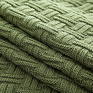 RUDONG M Forest Green Cotton Cable Knit Throw Blanket, Cozy Warm Knitted Couch Cover Blankets, 50 x 60 Inch