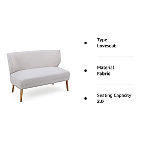 GDFStudio Dumont Mid-Century Modern Fabric Settee, Beige and Natural