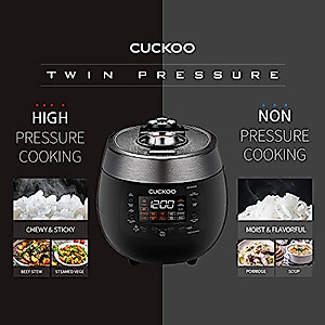 CUCKOO 6 Cup (Uncooked) 12 Cup (Cooked) Rice Cooker with Dual Pressure Modes, LED Display Panel, Durable Non-Stick Inner Pot with Optimal Heat Distribution & Dual Motion Gasket | (Black, CRP-RT0609FB)