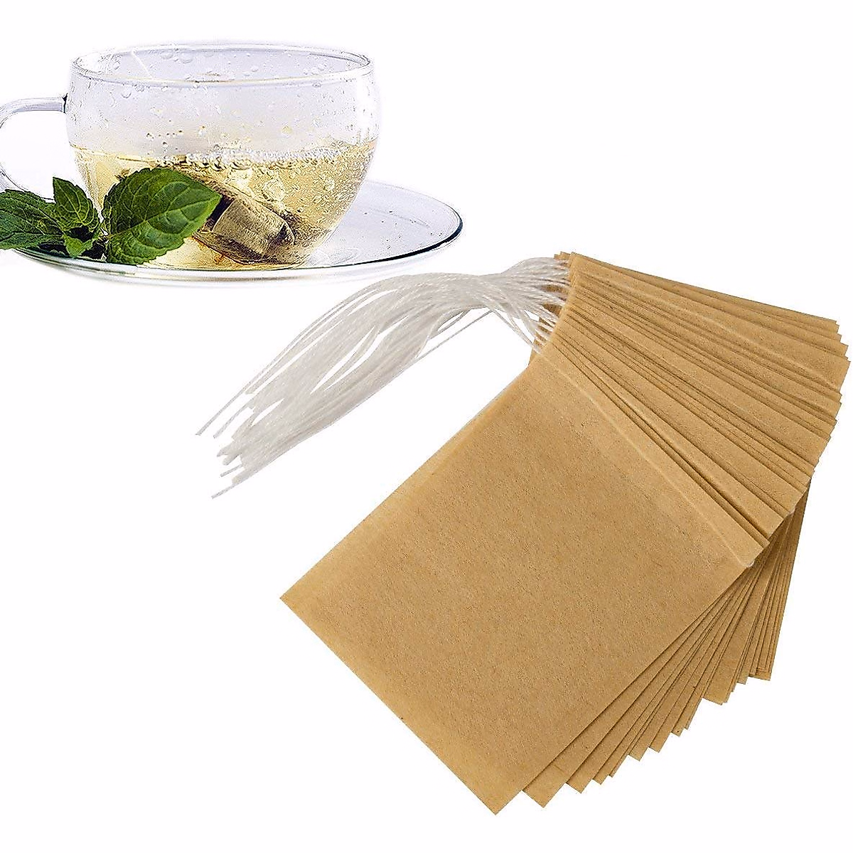 Numola Unbleached Tea Filter Bags for Loose Leaf Tea, Biodegradable and Compostable Tea Bags Empty, Wood Pulp Filter Paper Organic Tea Infuser Bag Disposable Drawstring 100 Pcs (3.2'' x 4.2'')