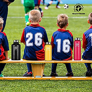 Stainless Steel Water Bottle/Thermos: ​40 Oz.​ Double Walled Vacuum Insulated Wide Mouth Travel Tumbler, Reusable BPA Free Twist Lid Bottles for Hot or Cold Liquid: Bonus Flip & Straw Lids - ​Black