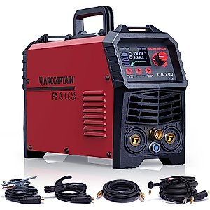 ARCCAPTAIN TIG Welder 200A, High Frequency 110v/220v Dual Voltage TIG/Stick/Arc 2 in 1 Welder LED Digital Display Welding Machine with 2T/4T Function and Tungsten Electrode