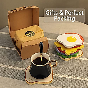 Sandwich Coasters for Drinks, Sets of 8 Funny Wood Coasters with Non-Slip Pads, Cute Coasters for Coffee Table Wooden Table, Unique Birthday Housewarming Gifts, Office Home Desk Decor 4 Inch