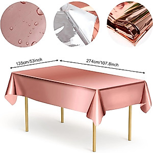 3 PCS Rose Gold Tablecloth, Rectangle Rose Gold Table Cloths for Parties, Metallic Tablecloths Plastic Pink Table Cover, Birthday Wedding Valentine's Day Bachelorette Party Supplies, 54 x 108 Inch