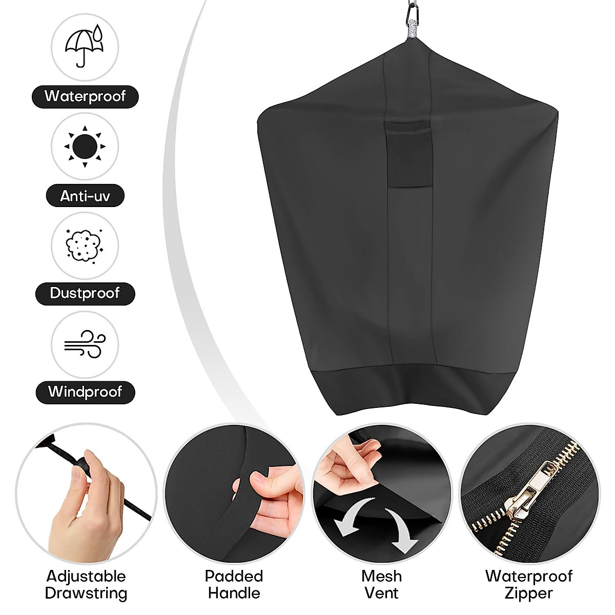 Hanging Hammock Chair Cover 46 Inch Outdoor Patio Hammock Swing Chair Cover 420D Waterproof Swing Egg Chair Cover with Zipper