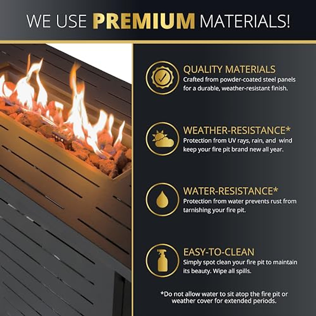 Kinger Home Ore 42-Inch Outdoor Propane Fire Pit Table for Patio, 50,000 BTU CSA Certified Rectangle Firepit, Powder Coating Metal Frame, Black