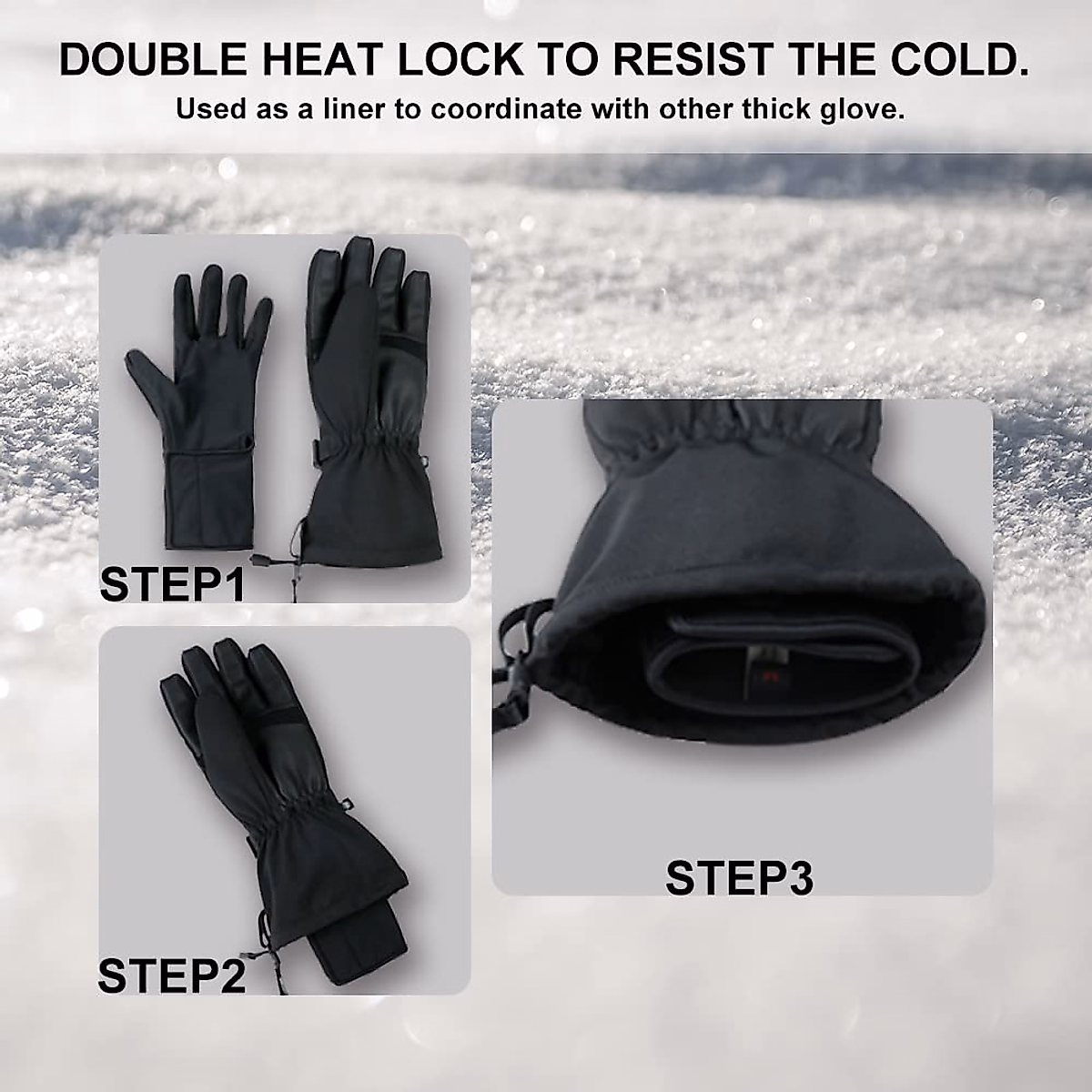 MOUNT TEC Light Weight Stretch Heating Glove Liners Heated Gloves for Men & Women Hand Warmer for Winter Sports Dog Walking Biking Riding Skiing Cycling Hunting Snowboarding (Black, M/L)