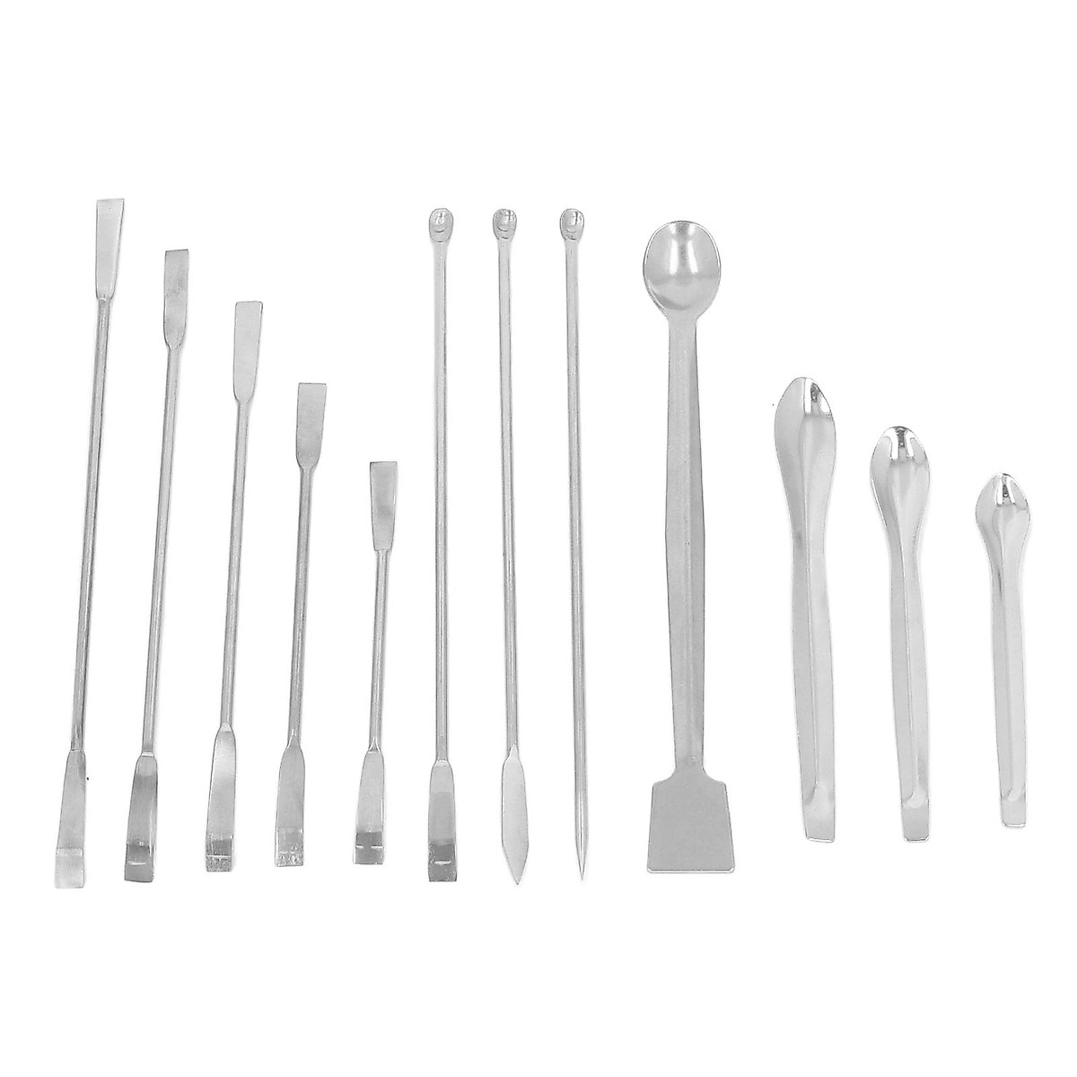 12pcs Stainless Steel Laboratory Spatula Micro Spatula Lab Sampling Scoop Long Sampling Spoon Assortment Kit