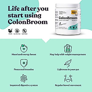 ColonBroom Psyllium Husk Powder Colon Cleanser - Vegan, Gluten Free, Non-GMO Fiber Supplement - Safe Colon Cleanse for Constipation Relief, Bloating Relief & Gut Health (60 Servings)