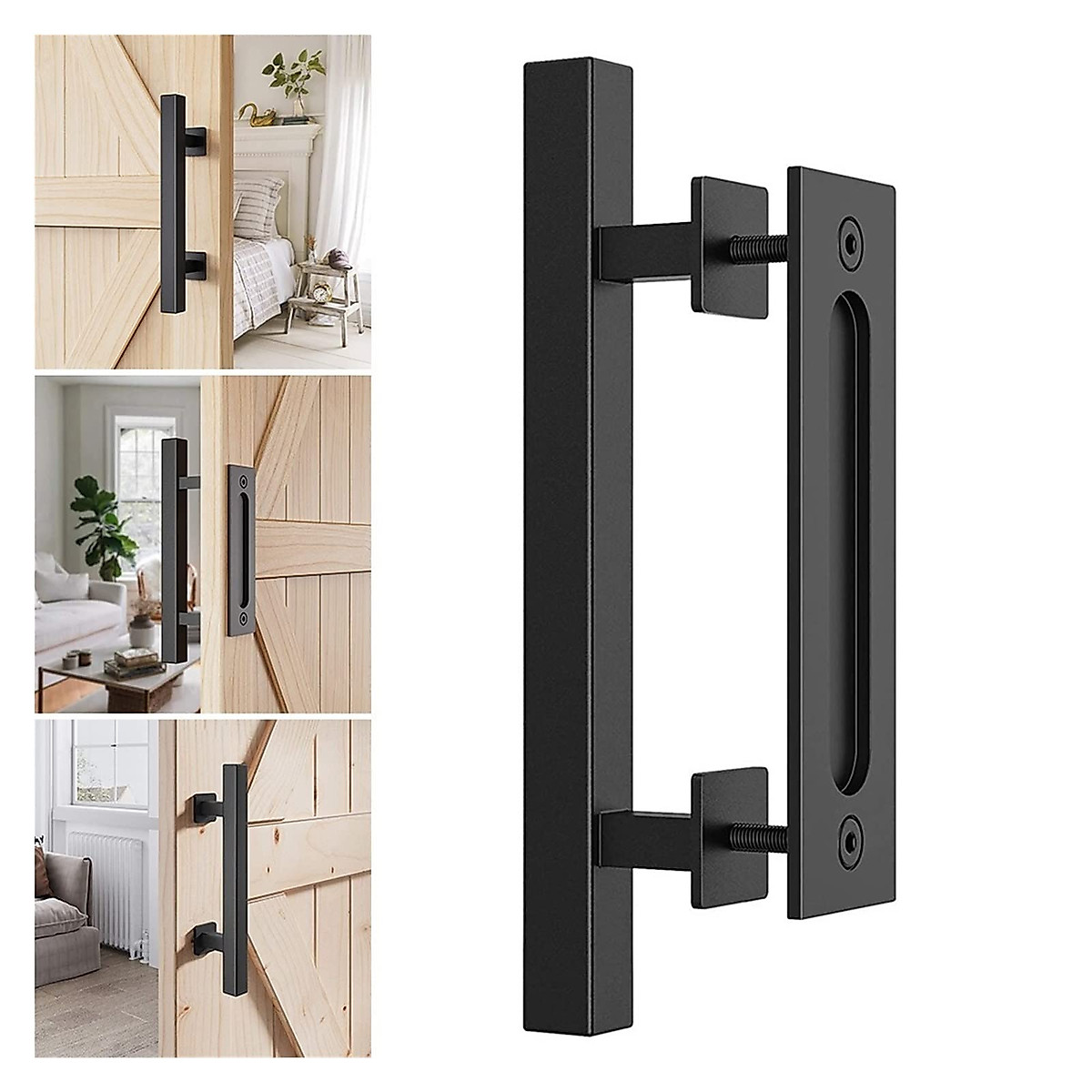 TABKER Sturdy Sliding Barn Door, 12 Inches Barn Door Handle Square Pull Flush Hardware Set Wood Door Handle Interior Door Furniture Handle Hardware Saving Space