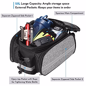 LIXADA Bike Rack Bag with Rain Cover, 25L Bike Bags for Bicycle Rear Rack, Waterproof Bike Saddle Panniers Trunk Bag, Expandable Cycling Rear Seat Bag Backseat Carrier Storage Luggage Shoulder Bag