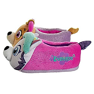 Nickelodeon Girls’ Paw Patrol Slippers – Plush Fuzzy Slippers: Everest, Sky (Toddler/Kid), Size 11/12, Skye/Everest