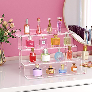 NIUBEE Acrylic Riser Display Shelf, 2 Pack Clear Display Stand for Amiibo Funko POP Figures,4 Tier Cupcakes Stand Perfume Organizer and Storage (12 Inch Large)