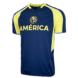 Boy's Club America Soccer Jersey, Licensed Club America Youth Short Sleeve Navy Shirt (YL)