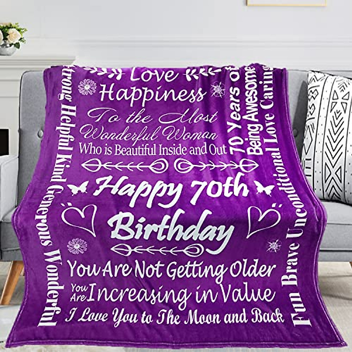 FTEFueie 70 Year Old Birthday Gifts for Women Blanket, 70th Birthday Gifts for Women, Gifts for 70-Year-Old Women, 70th Birthday Decorations for Women, Happy 1953 Birthday Throw Blanket 60” X 50”
