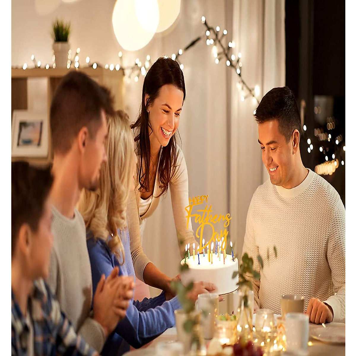 Father's Day Cake Topper, 10pcs Acrylic Happy Father's Day Cupcake Topper for Birthday Father's Day Cake Party Decoration Supplies