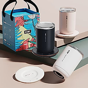 MugAnime Thermostatic Auto Stirring Coffee Mug, Warmer Control Stirring for Coffee,Tea,Cocoa,Milk.Stir 2 min Keep 131℉/55℃ 8 Hour(with Lid) White11 oz Electric Mixer Mug