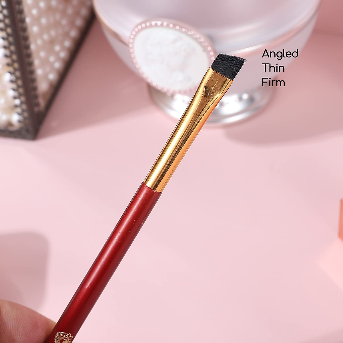 ENERGY Eyebrow Brush Angled Gel Eyeliner Makeup Brush L111 Ultra Thin Slanted Pro Liner Brush Firm Stiff Synthetic Bristles for Cream Brow Defining Applicator Red