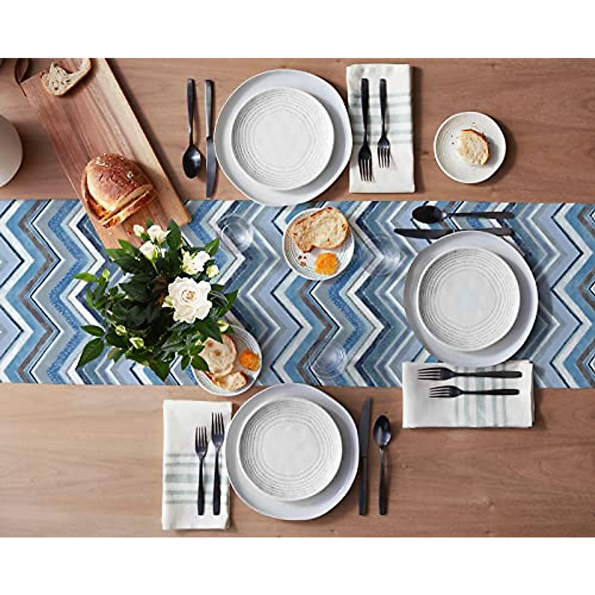 Big buy store Table Runner Zig Zag Chevron Geometric Lines Cotton Line Table Covers for Dinner Kitchen Wedding Indoor and Outdoor Parties Northern Europe Blue Table Setting Decor -13 x 72 inch