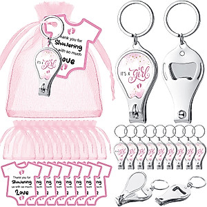 Wesiti 108 Pcs Baby Shower Favors for Guests 36 Baby Nail Clipper Bottle Opener Keychain 36 Thank You Tags and Organza Bags(Pink, Girl)