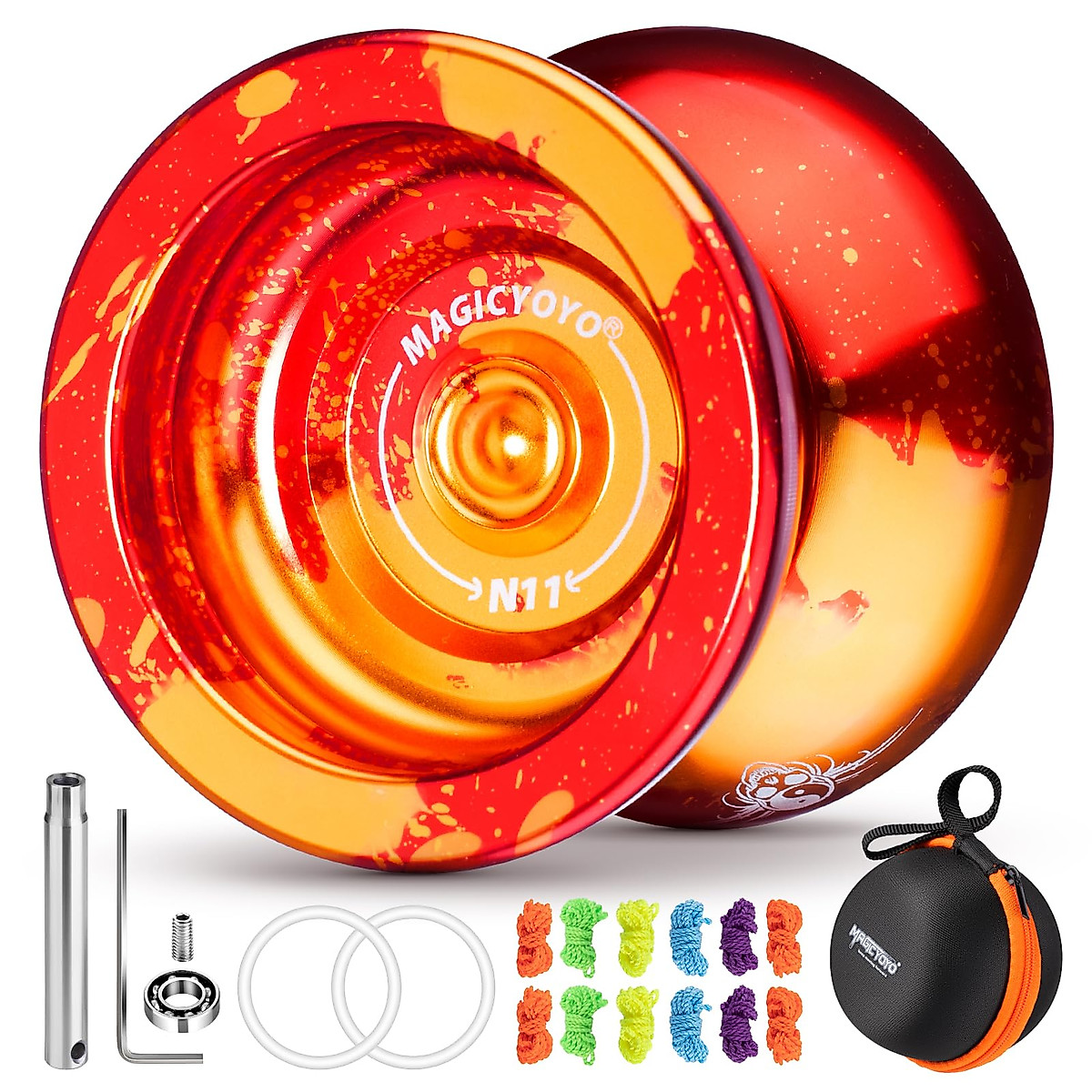 MAGICYOYO N11 Professional Unresponsive Yoyo for Kids, Pro Trick Yo Yo for Adults/Advanced, Dual Purpose Metal Yo-yo Replacement Responsive Yoyo Bearing + 12 Yo yo Strings + Storage Bag