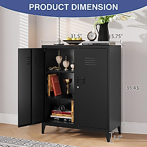 LISSIMO Metal Storage Cabinet,Home Office Cabinet with Doors and Adjustable Shelves,Locking Cabinet with Adjustabl Leg Levelers Assembly Required(Black)