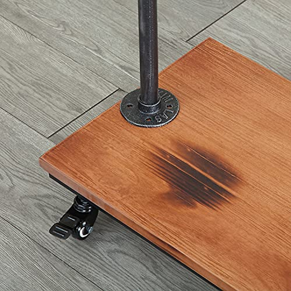 WGX Design For You Industrial Pipe Clothing Rack Wood Garment Rack Pipeline Vintage Rolling Rack with wheels(A)