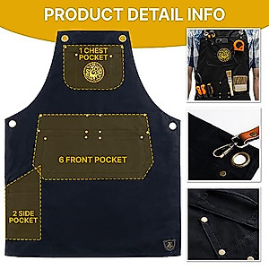 Royal Quisine Chef Apron – Cotton Aprons for Men and Women – Professional Cooking Apron for BBQ, Barista, Chef, Gardener – Comfortable Waist Apron with X-Shaped Straps – Korean Embroidery