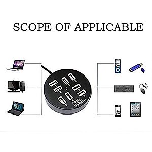 KDL TECH USB Hub 8 Ports Box Data Transmission Round Hub Multi-USB Splitter & Charge for Devices Faster for Mobile Phone, USB Flash Disk, PC, Tablet (Black)
