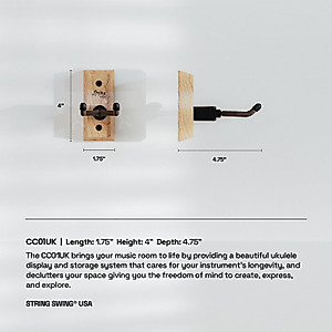 String Swing Ukulele Wall Mount Stand for Mandolin Uke Concert Pineapple Soprano Tenor and Baritone Compatible Case Alternative Kit for Home or Studio – Cherry Hardwood