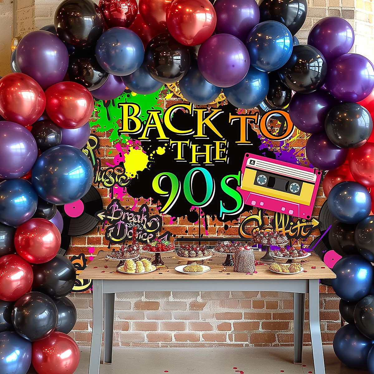 Mocsicka 90’S Backdrop Hip Hop Graffiti Brick Wall Retro Radio Fashion Photography Background Back to The 90’S Themed Party Banner Decoration Backdrops (7x5ft)