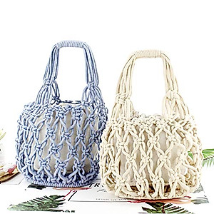 Nice Pies New Straw Bag Cotton Thread Woven Bag Portable Net Bag Casual Bucket Handbag Summer Beach Purse for Women/Girls
