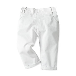 Toddler Baby Boys Bow Tie Button Up Dress Shirt+Suspenders Trousers Gentleman Suits Wedding Baptism Thanksgiving Christmas First Birthday Church Family Picture Formal Outfits White 18-24 Months