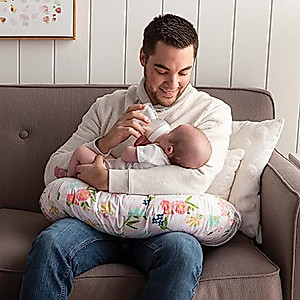 Boppy Original Support Nursing Pillow, Pink Floral Stripe, Ergonomic Breastfeeding, Bottle Feeding, and Bonding, Firm Hypoallergenic Fiber Fill, Removable Cover, Machine Washable