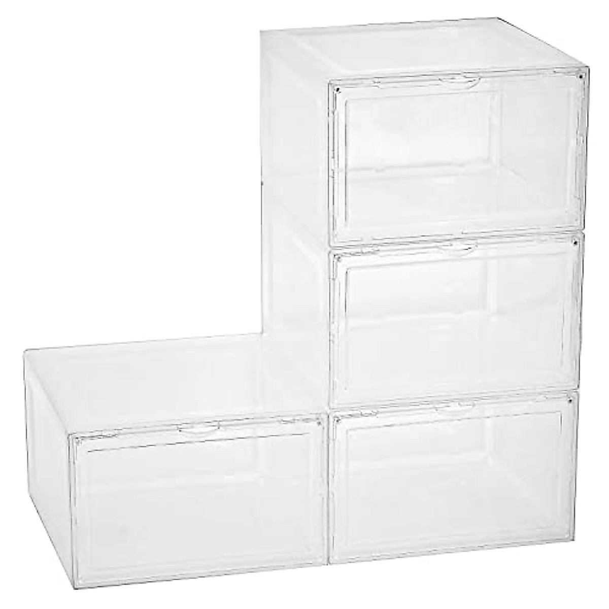 BYFU 4 Pack Shoe Box Side Open, Plastic Stackable Shoe Storage Organizer Shoe Container Sneaker Box for Men Women Shoe (Transparent)