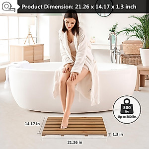 Domax Wooden Bamboo Bath Shower Mat- Non-Slip Waterproof Large Bathroom Floor Mat for Indoor Outdoor (Walnut, 21.26 x 14.17 x 1.3 Inches)