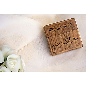 URBAN KRAFTS Engagement Ring Box for Proposal Slim Pocket Size Walnut Wooden Lighter Ring Box Engraved (Forever and Always You and Me)